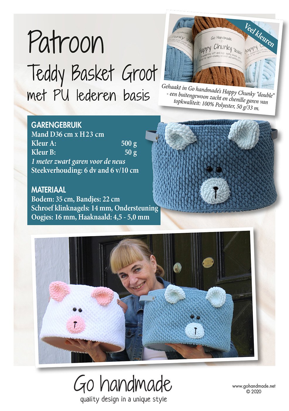 Teddy Basket Big with PU leather base - NL - Baskets - Go handmade