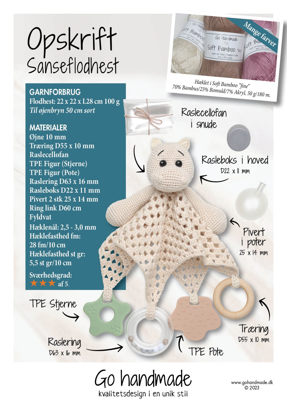 Sensory Hippo - DK - Animals and Cuddle cloths - Go handmade