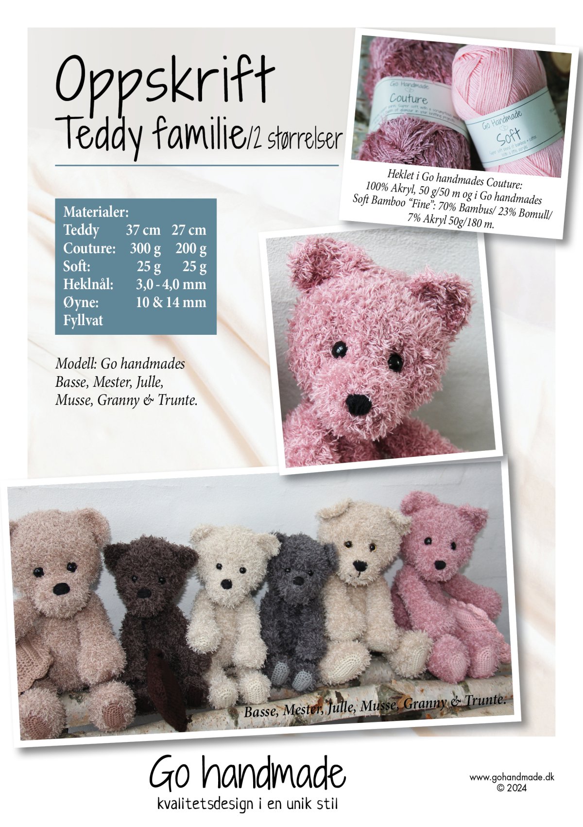Teddy Family/ 2 sizes - NO - Animals and cuddle cloths - Go handmade